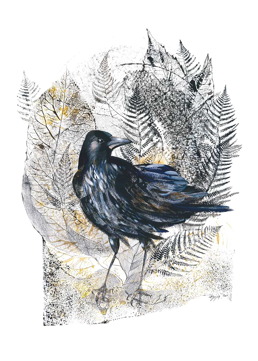 'Raven in Forest Watercolor Painting' Poster, picture, metal print ...