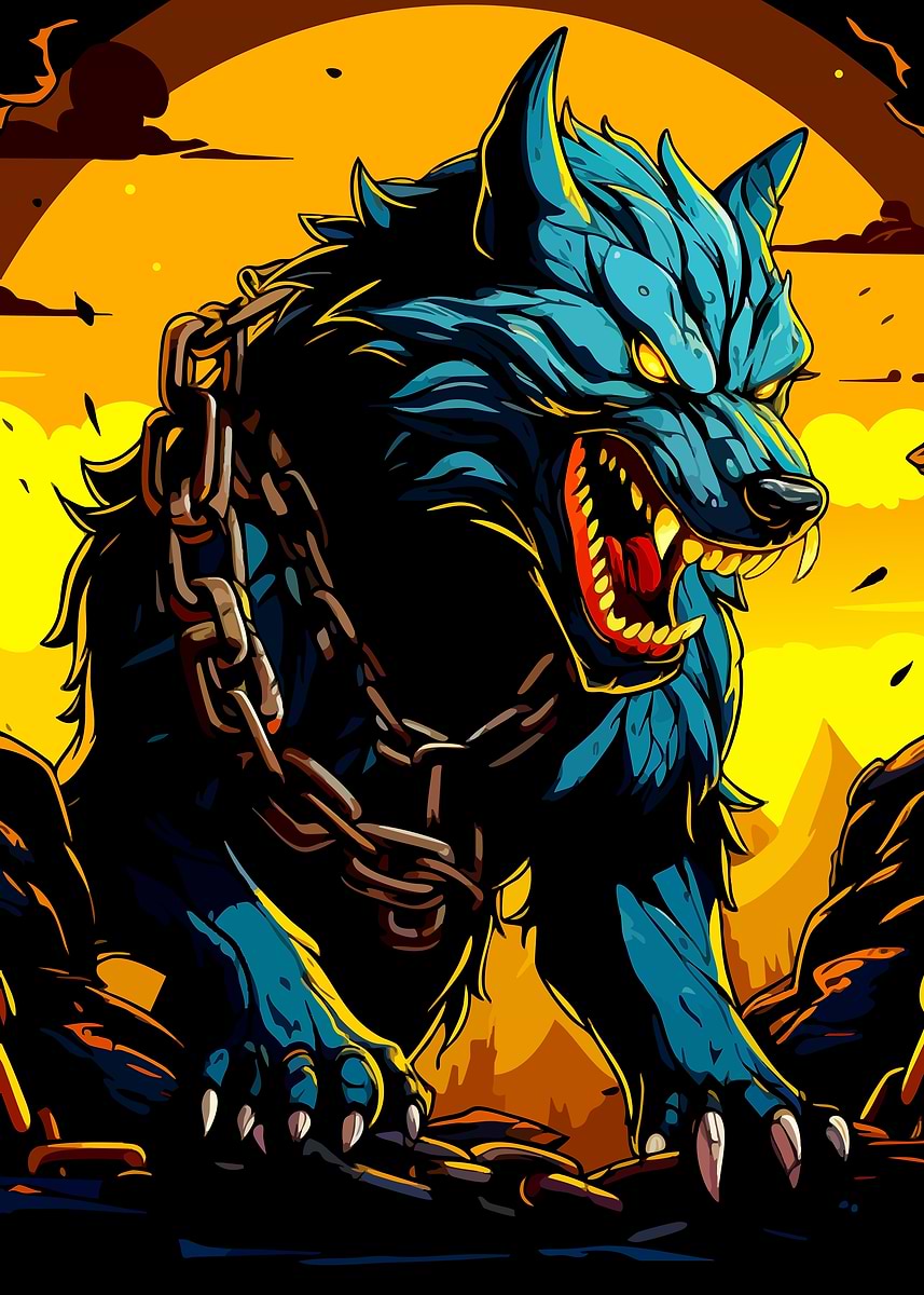 'Blue Werewolf with Chains Illustration' Poster, picture, metal print ...