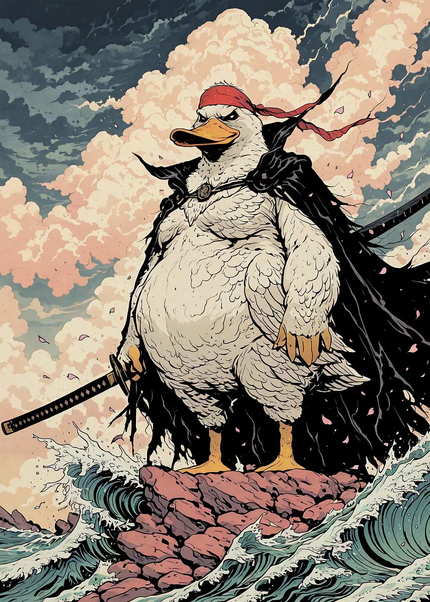 'Samurai Duck on Rocky Coast Japanese Art Meme' Poster, picture, metal ...