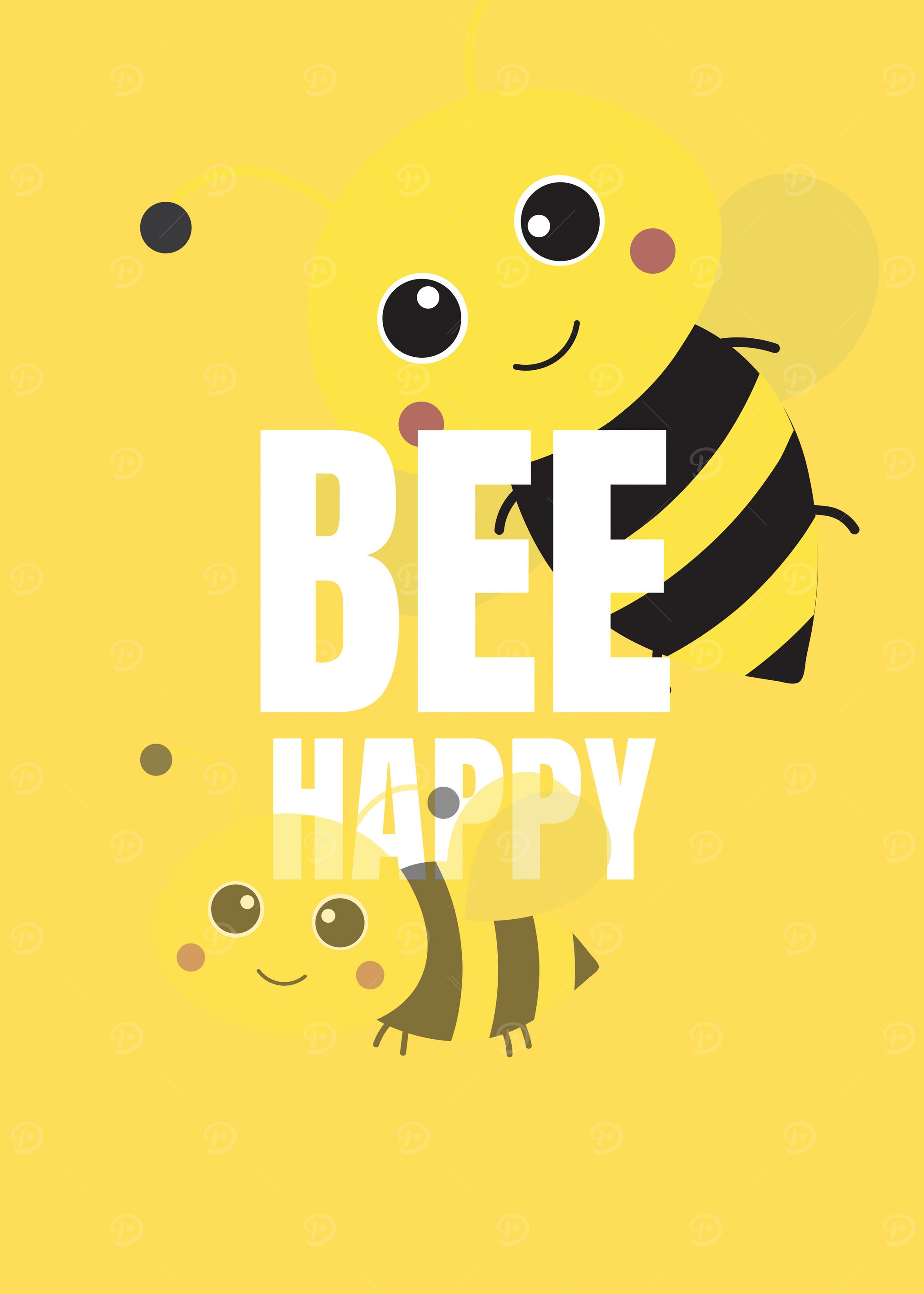 'Bee Happy Cartoon Illustration' Poster, picture, metal print, paint by ...