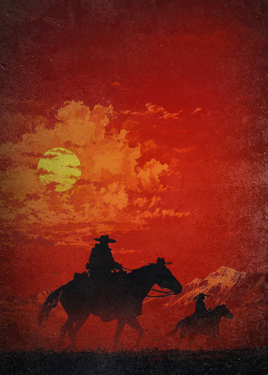'Western Riders at Sunset' Poster, picture, metal print, paint by ...