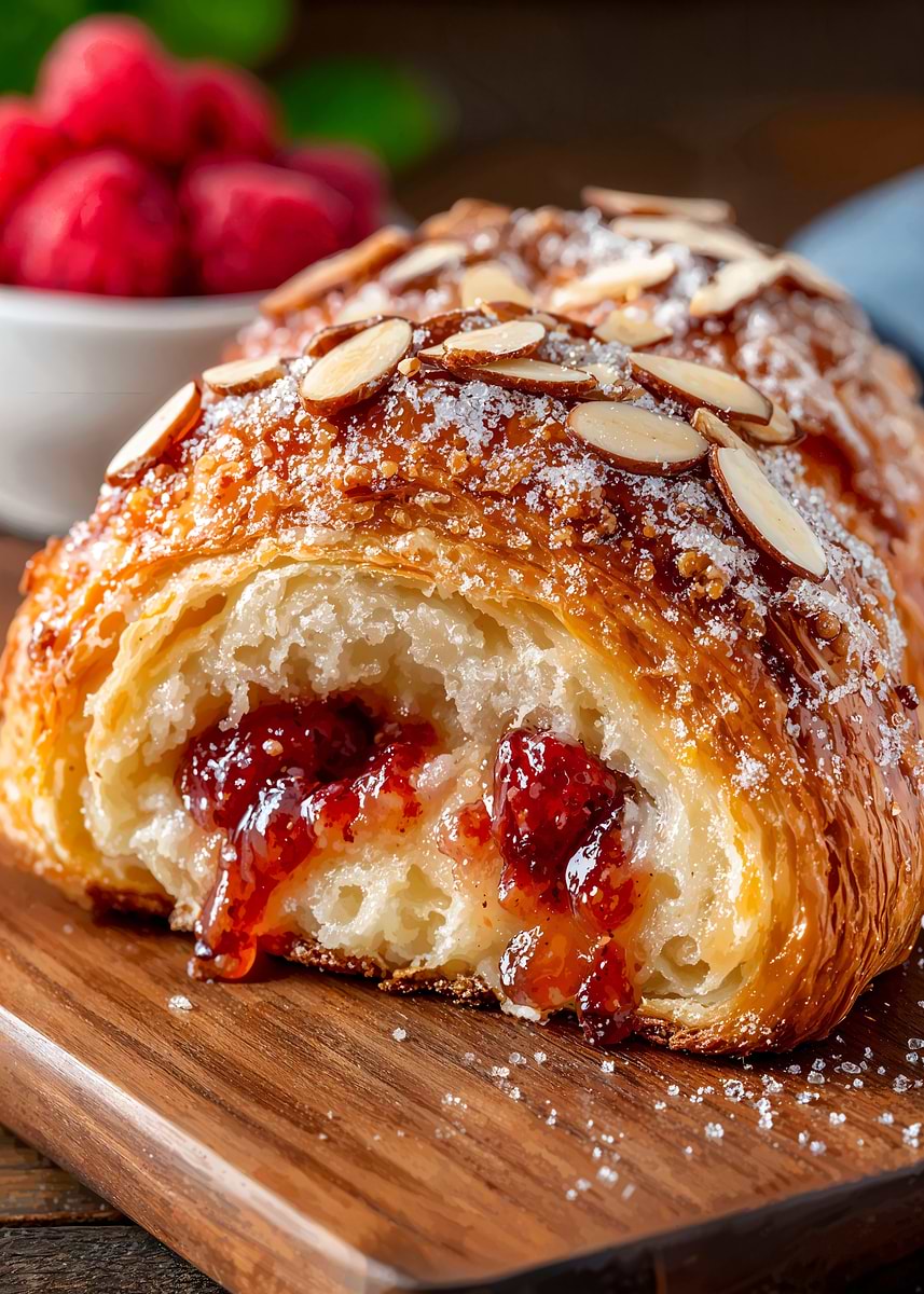 'Almond Raspberry Croissant Pastry' Poster, picture, metal print, paint ...