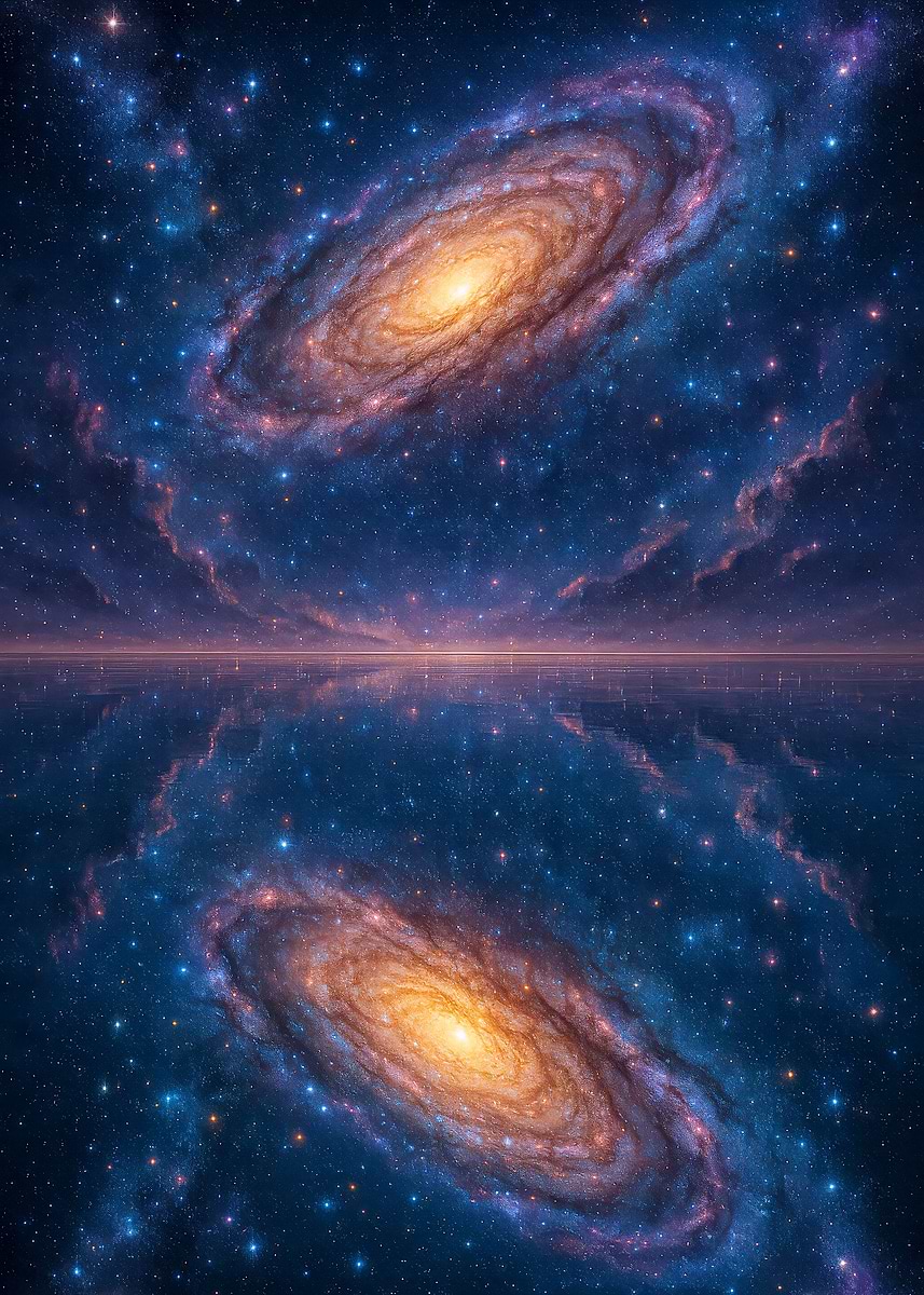 'Fantasy Reflected Galaxy in Space' Poster, picture, metal print, paint ...