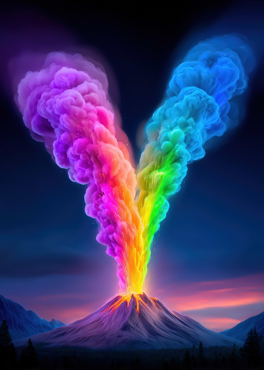 'Rainbow Volcano Eruption' Poster, picture, metal print, paint by ...