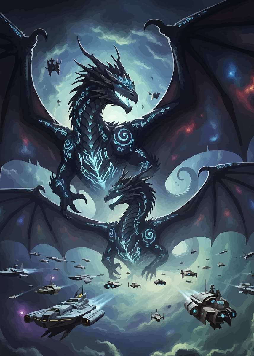 'Dragons Spaceships Fantasy ' Poster, picture, metal print, paint by ...