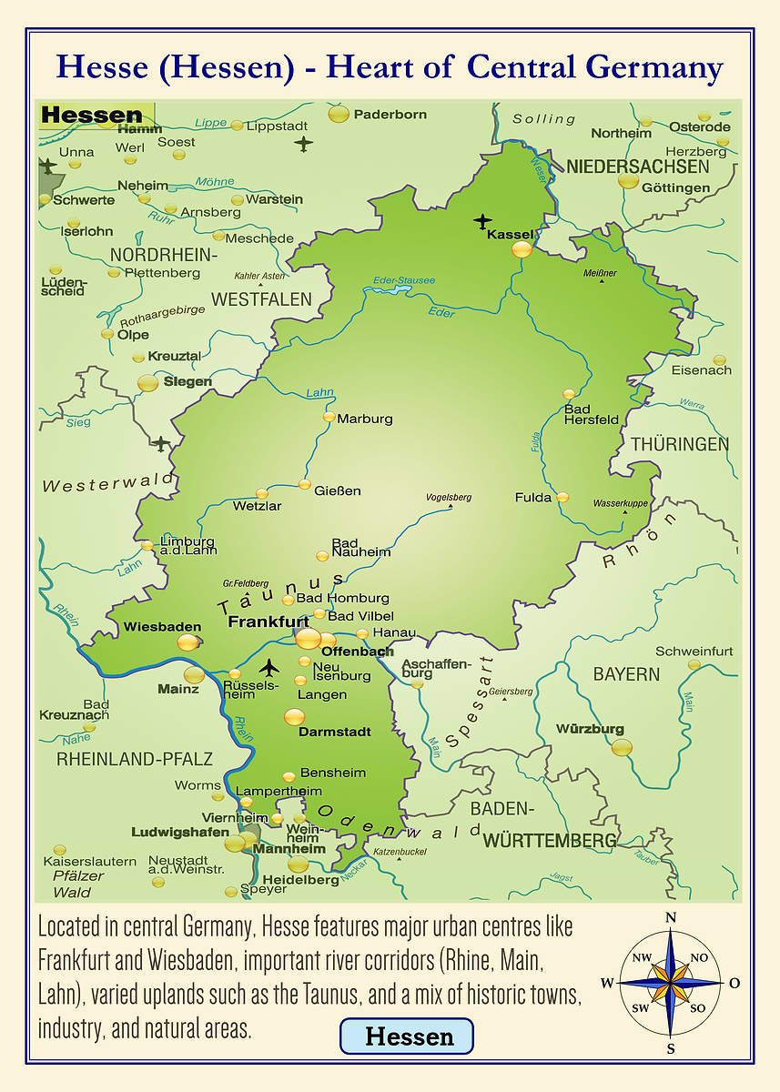 'Hesse, Germany Map' Poster, picture, metal print, paint by Benameur ...