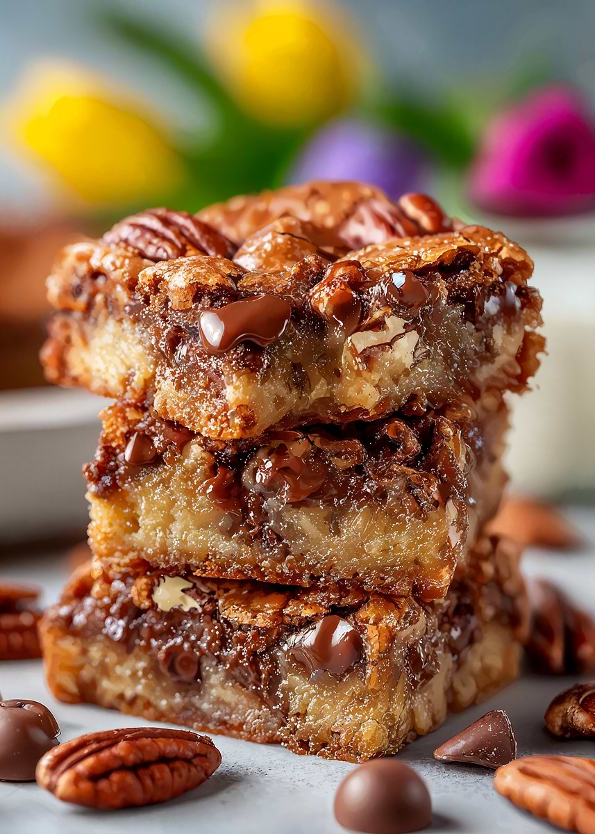 'Stack of Chocolate Pecan Dessert Bars' Poster, picture, metal print ...
