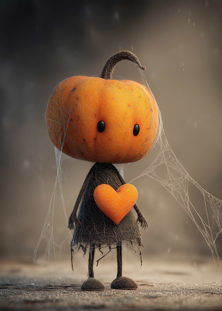 'Cute Pumpkin Character with Heart' Poster, picture, metal print, paint ...