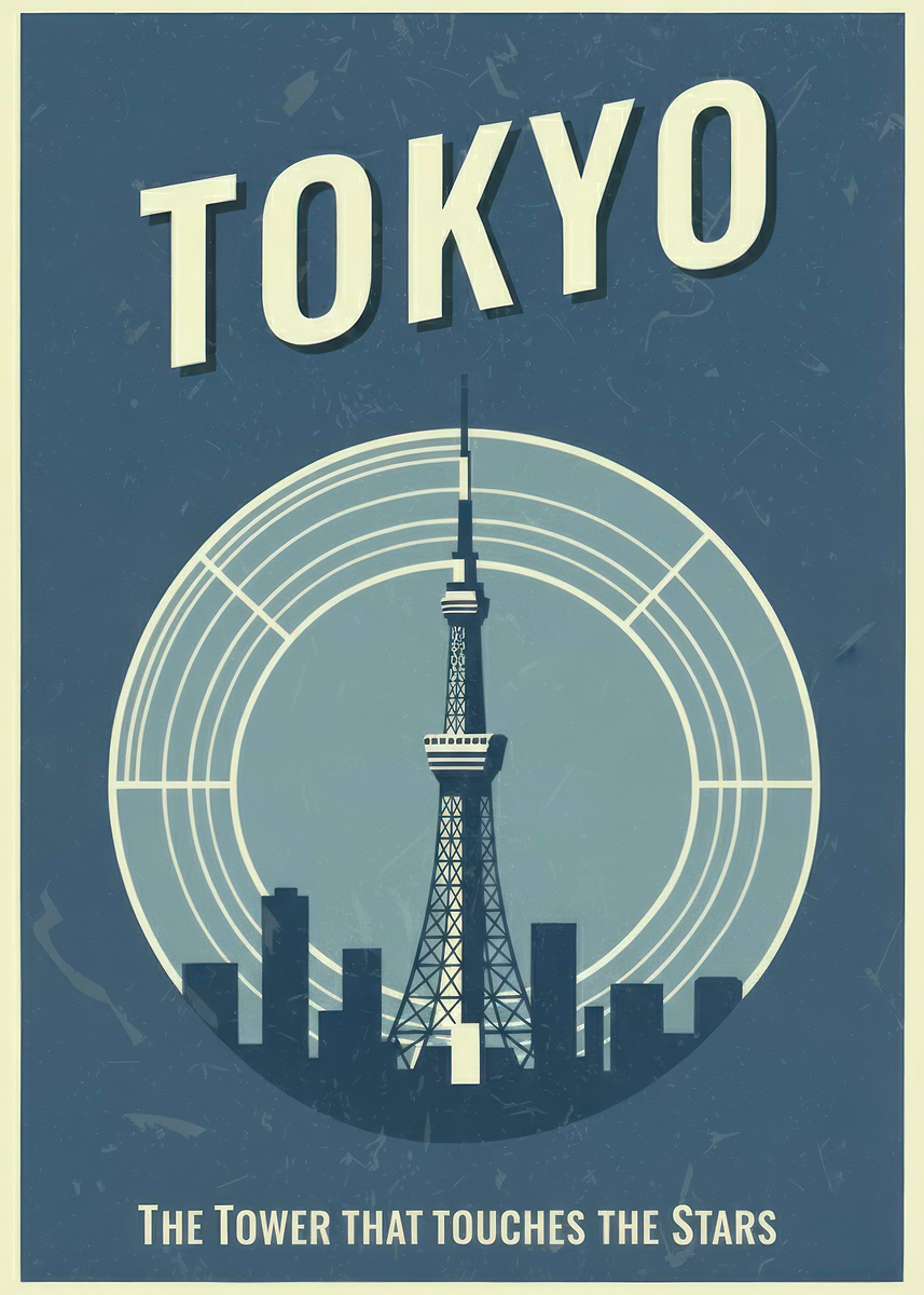 'Tokyo Tower Vintage Travel - Retro Tokyo Travel Poster – Mid-Century ...