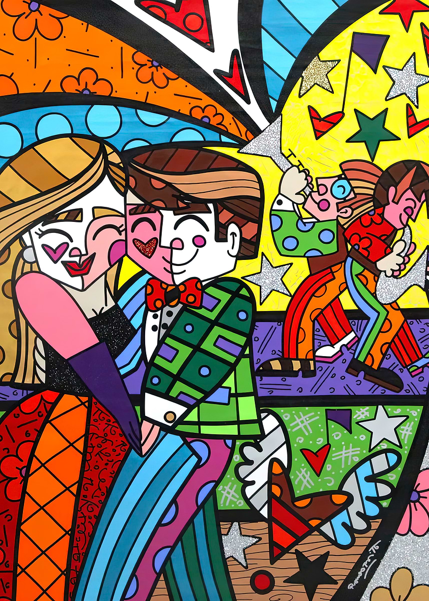 'Colorful Abstract Couple and Musicians Art by Romero Britto' Poster ...