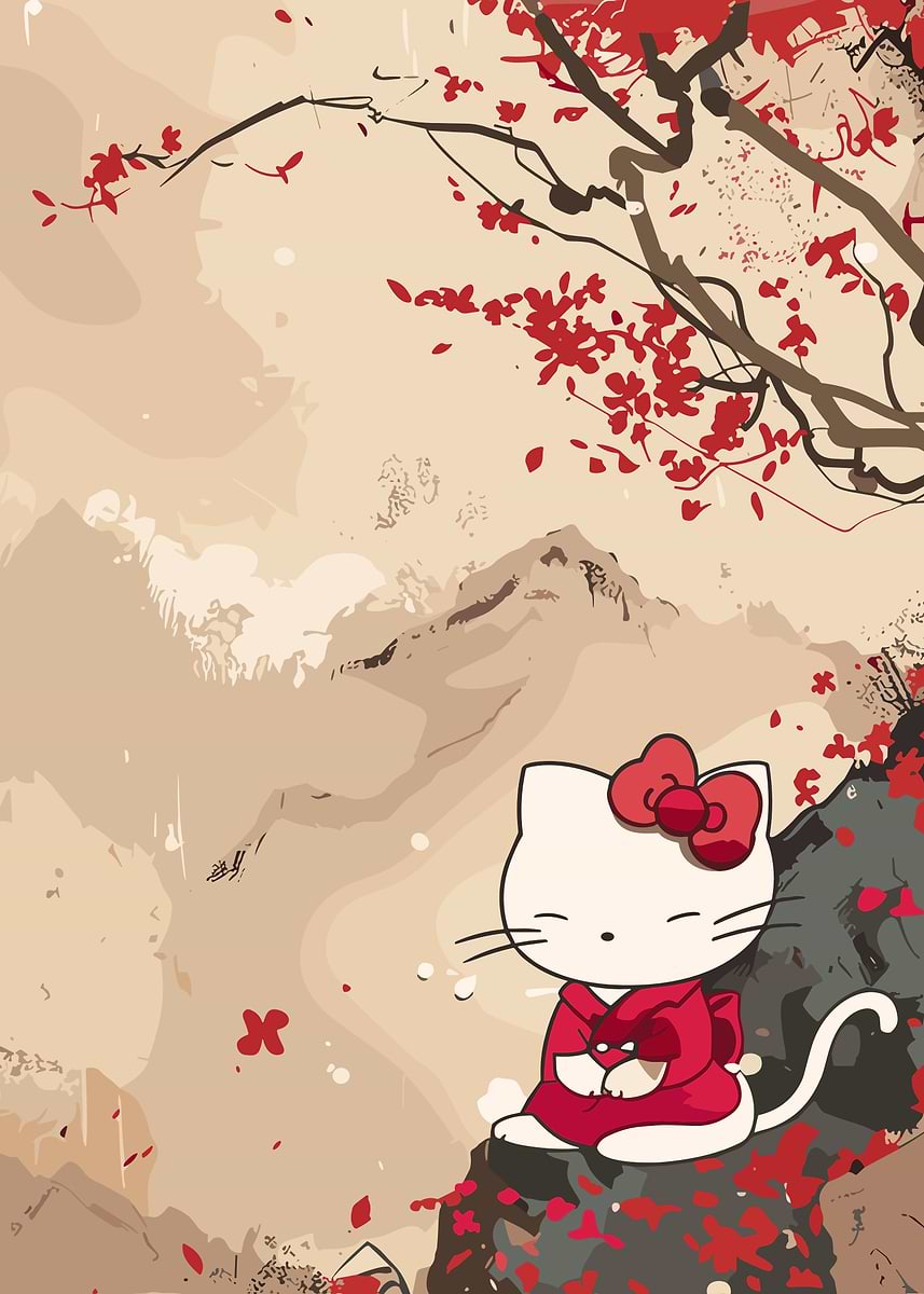 'Hello Kitty Zen Garden Illustration' Poster, picture, metal print ...