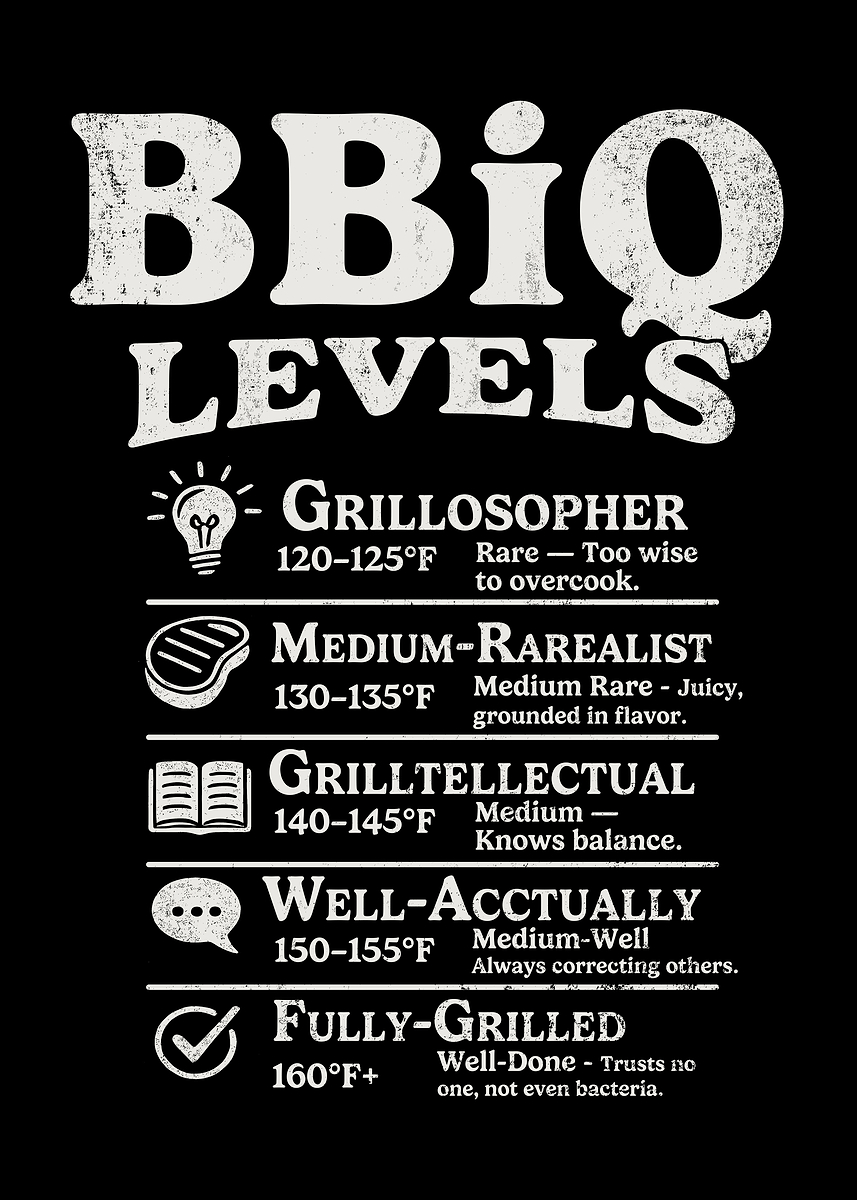 'BBQ Levels Grilling Guide' Poster, picture, metal print, paint by ...