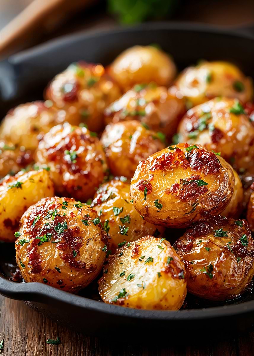 'Roasted Potatoes with Herbs in Pan' Poster, picture, metal print ...