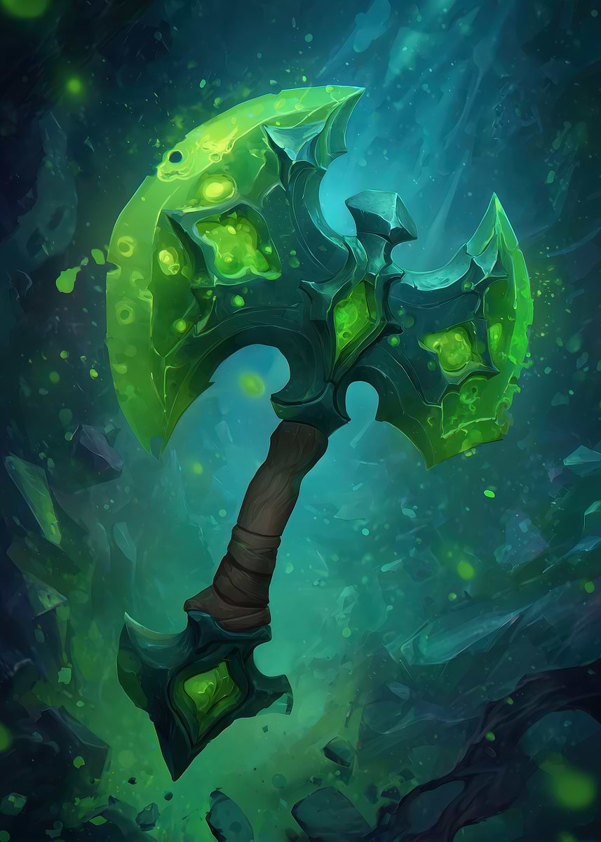 'Glowing Green Fantasy Axe' Poster, picture, metal print, paint by ...