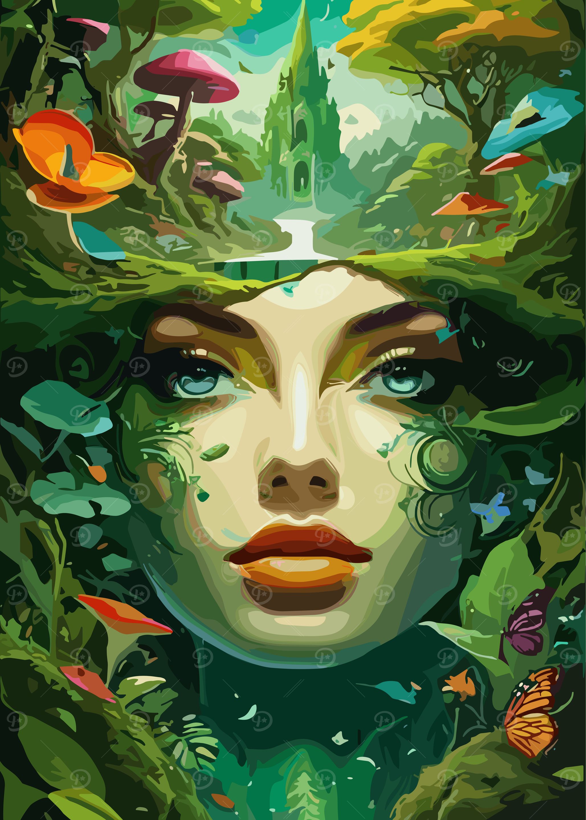 'Forest Spirit Portrait with Castle Backdrop' Poster, picture, metal ...