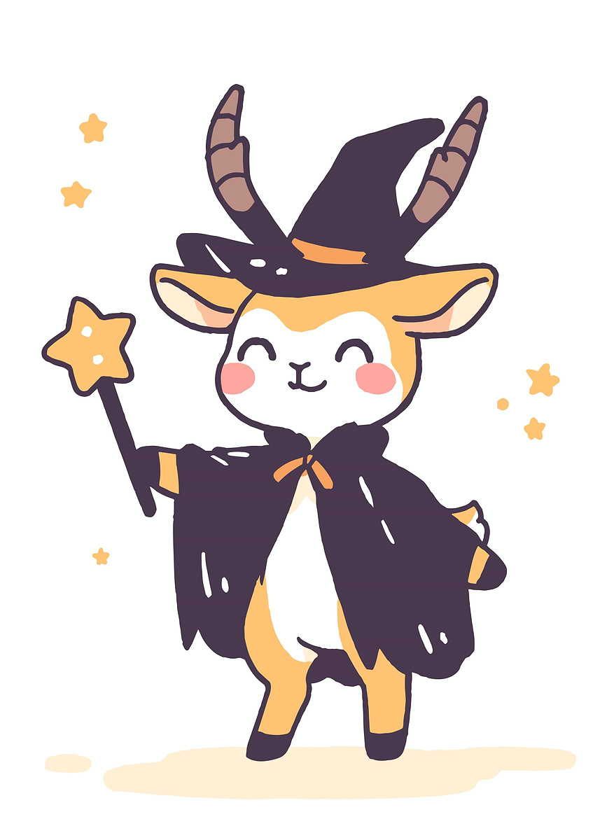 'Cute Goat Wizard Cartoon Illustration' Poster, picture, metal print ...