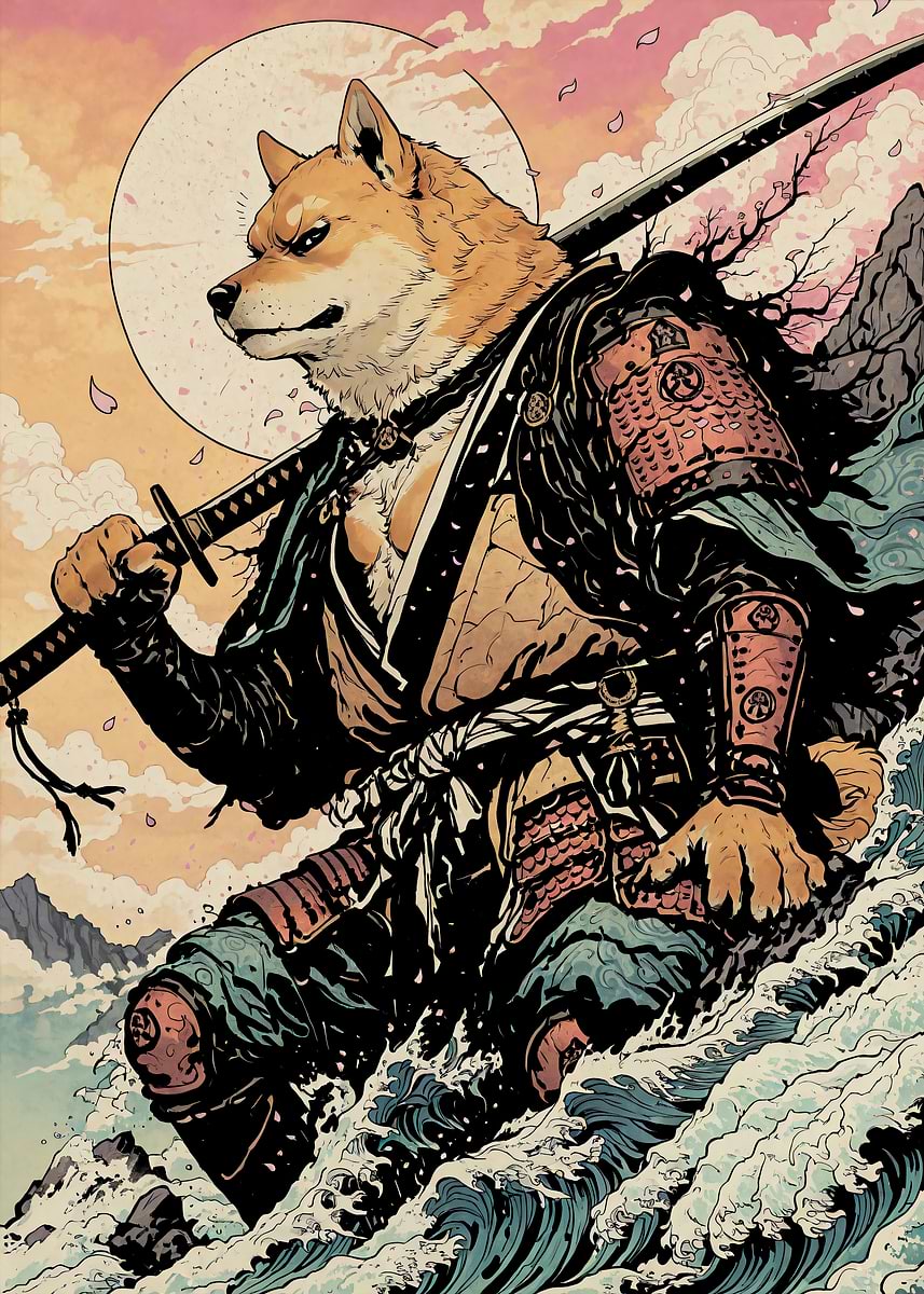 'Shiba Inu Dog Samurai Warrior Japanese Traditional Art' Poster ...