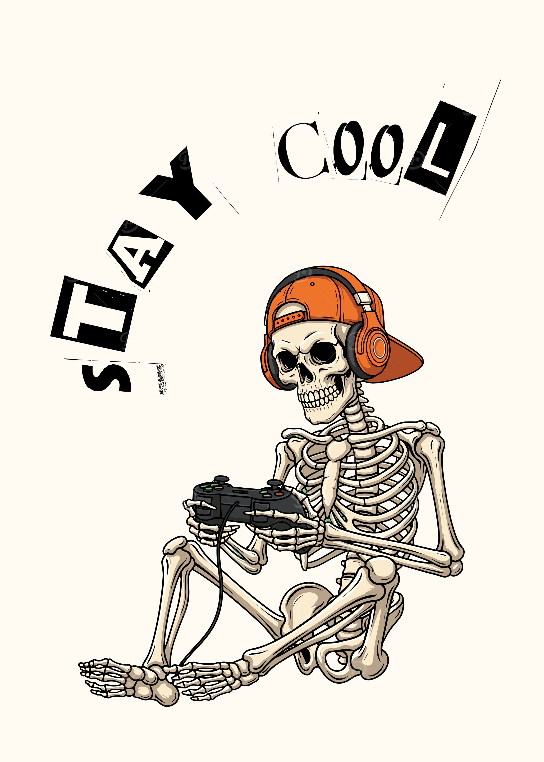 'Skeleton Gamer with Headphones and Cap' Poster, picture, metal print ...