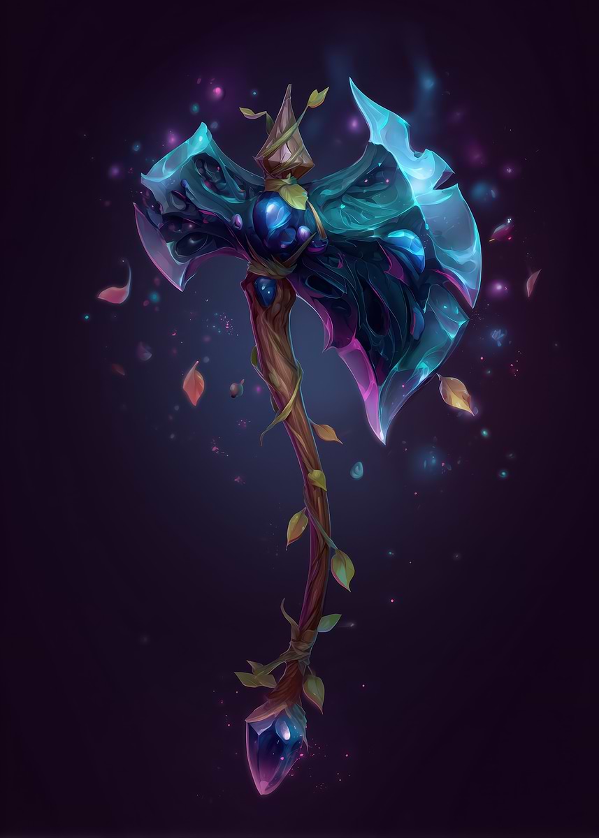 'Enchanted Axe with Vines and Gems' Poster, picture, metal print, paint ...