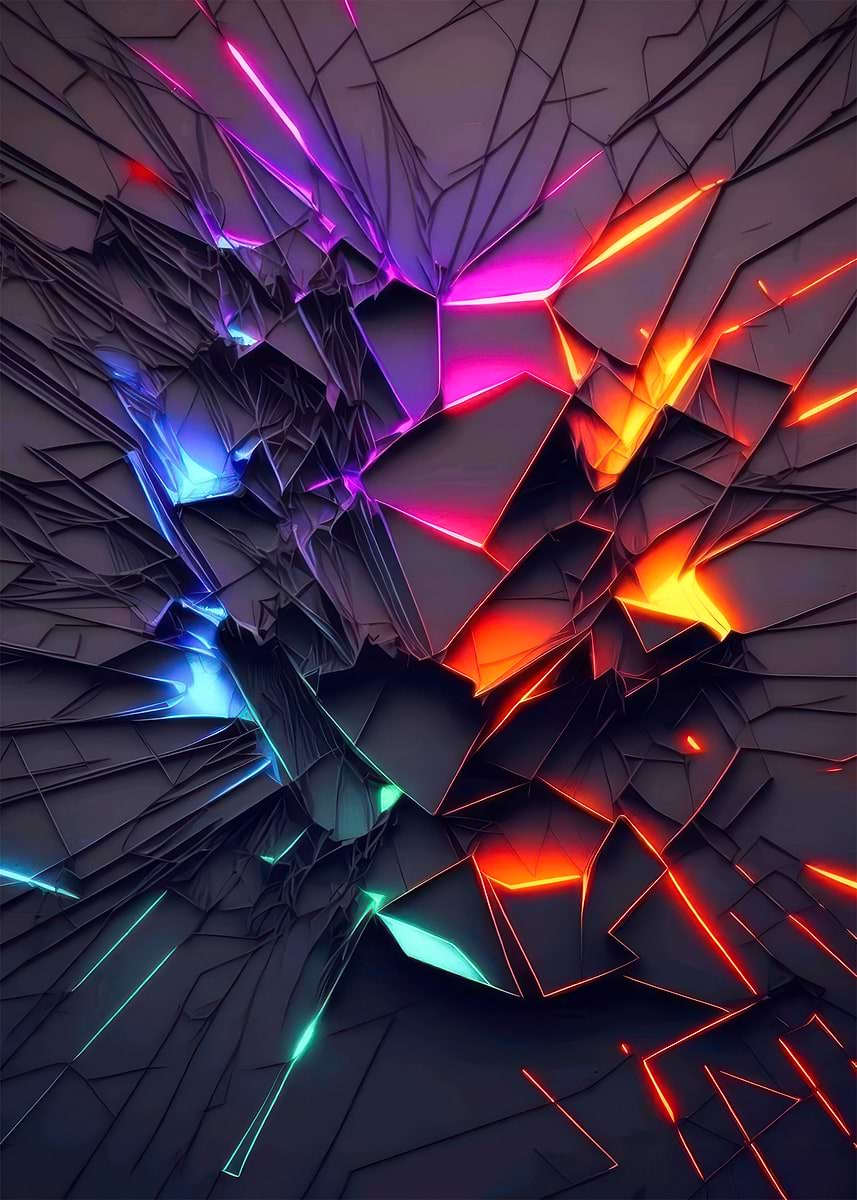 'Abstract Geometric Neon Light Explosion' Poster, picture, metal print ...