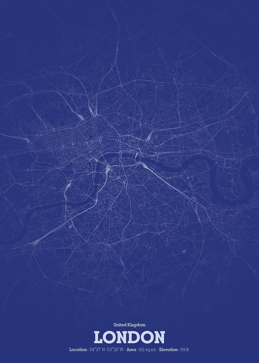 'London City Map Blueprint' Poster, picture, metal print, paint by ...