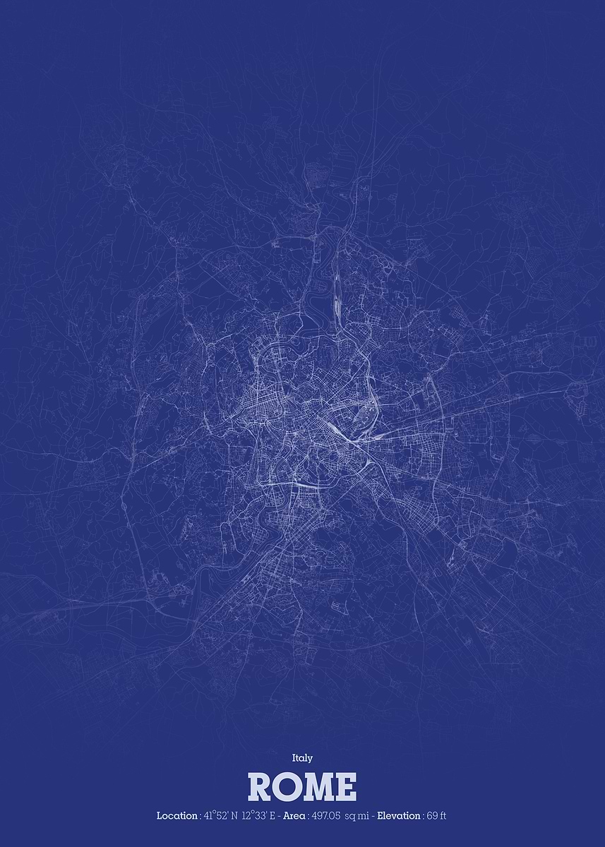 'Rome City Map Blueprint ' Poster, picture, metal print, paint by ...