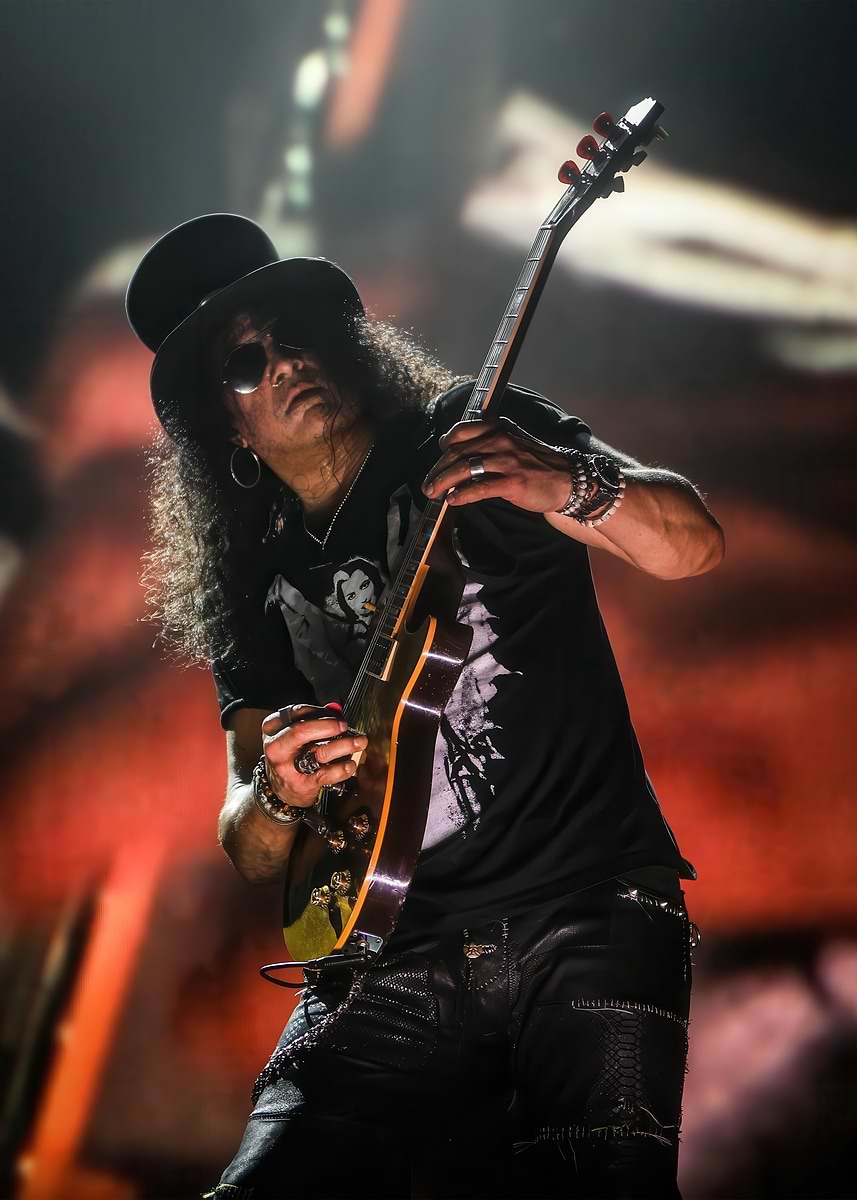 'Slash playing guitar on stage' Poster, picture, metal print, paint by ...