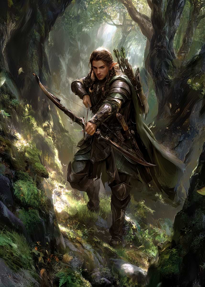 'Elf Archer in Forest Ambush' Poster, picture, metal print, paint by ...