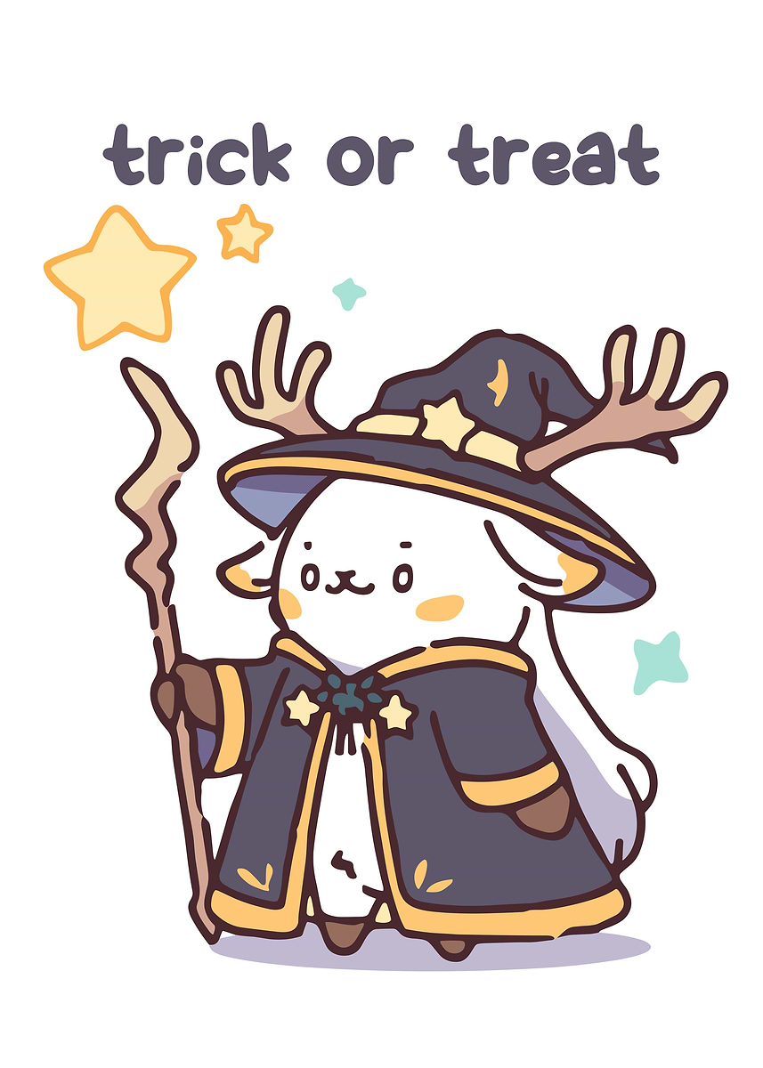 'Cute Deer Wizard Halloween Illustration' Poster, picture, metal print ...