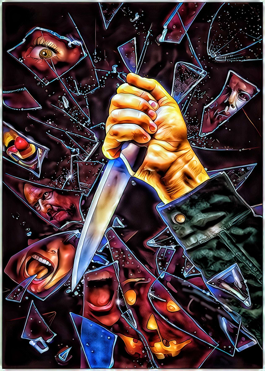 'Horror Movie Poster with Knife and Faces' Poster, picture, metal print ...