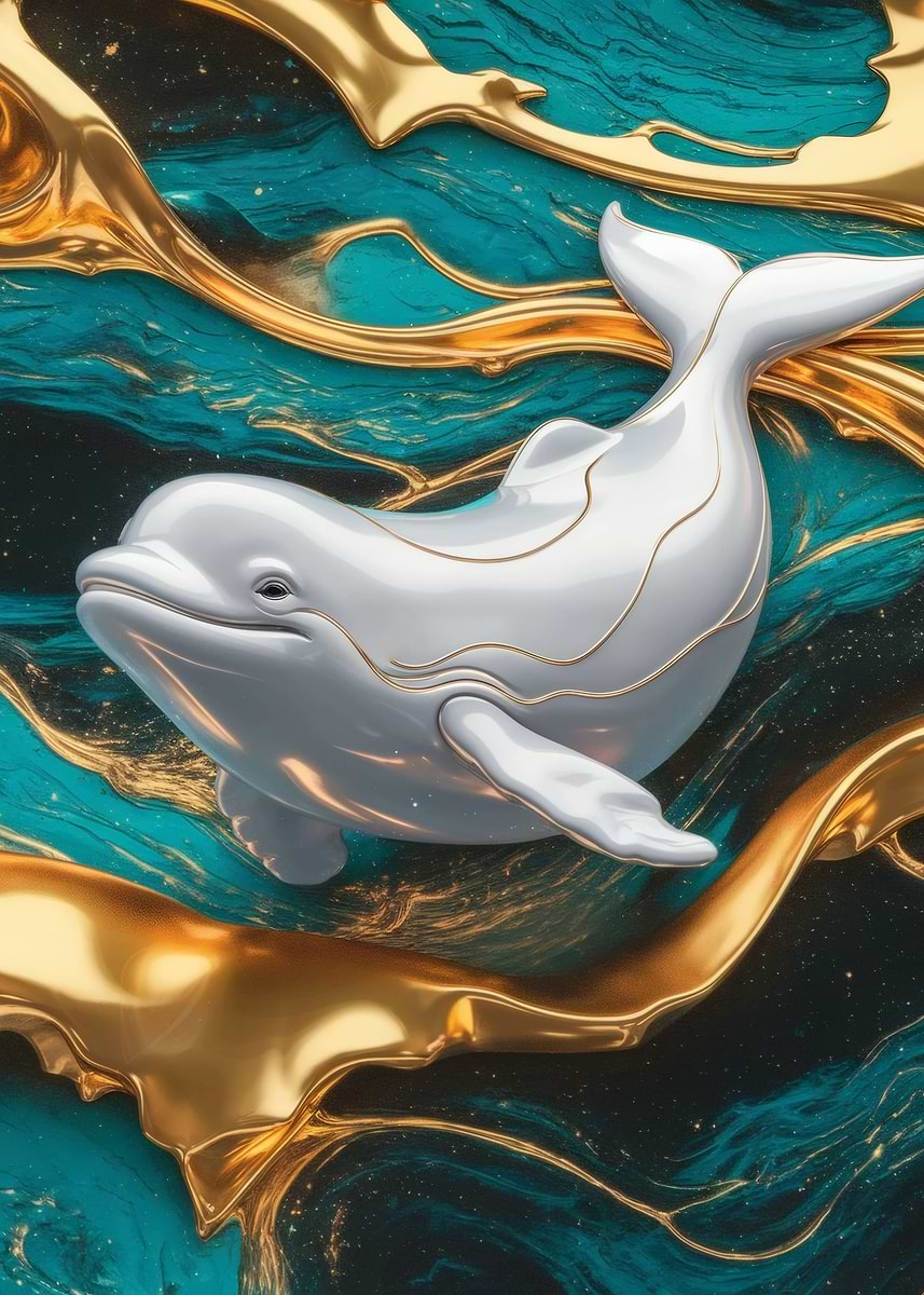'Elegant Beluga Whale with Golden Accents' Poster, picture, metal print ...
