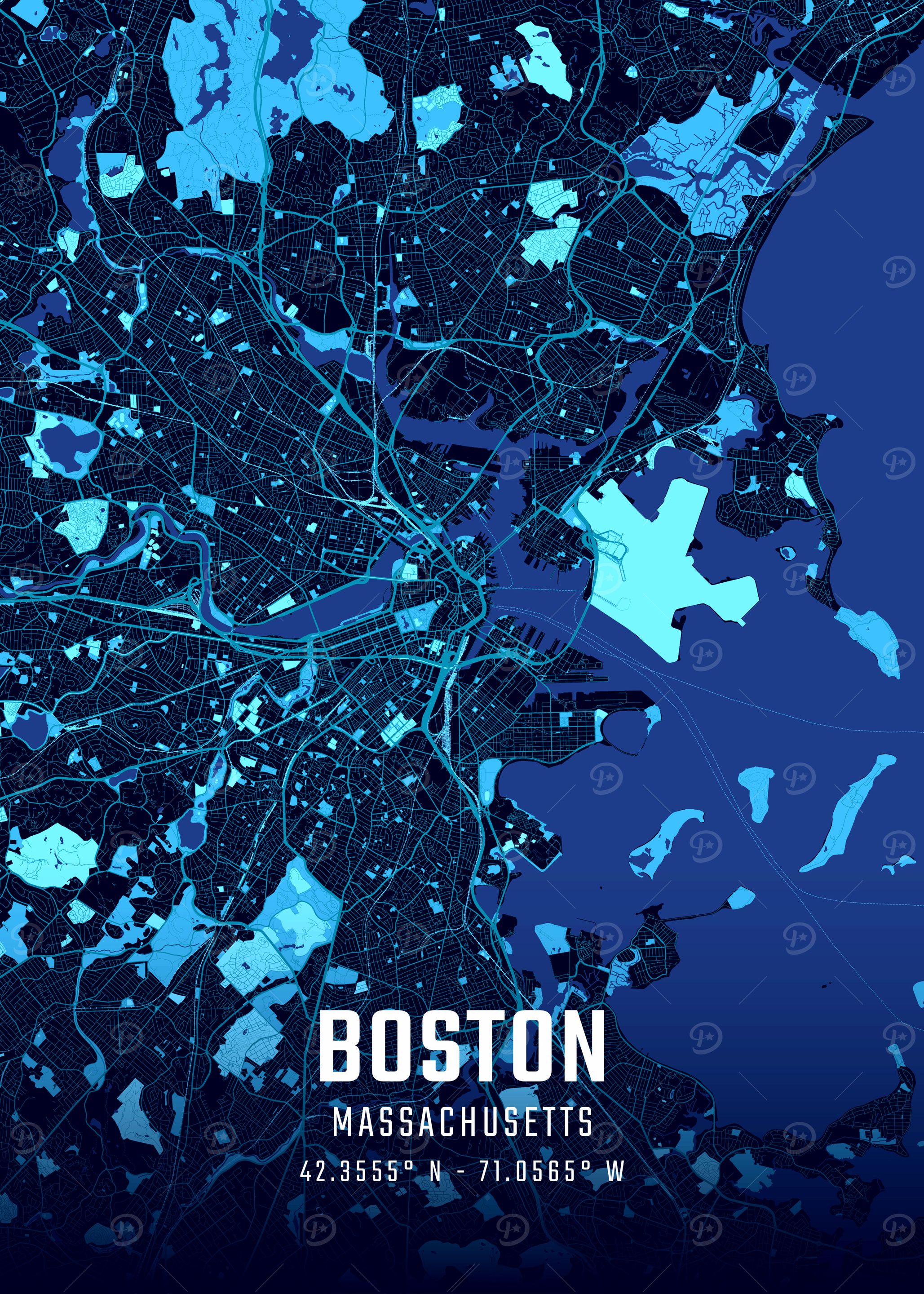 'Boston Midnight City Map' Poster, picture, metal print, paint by ...