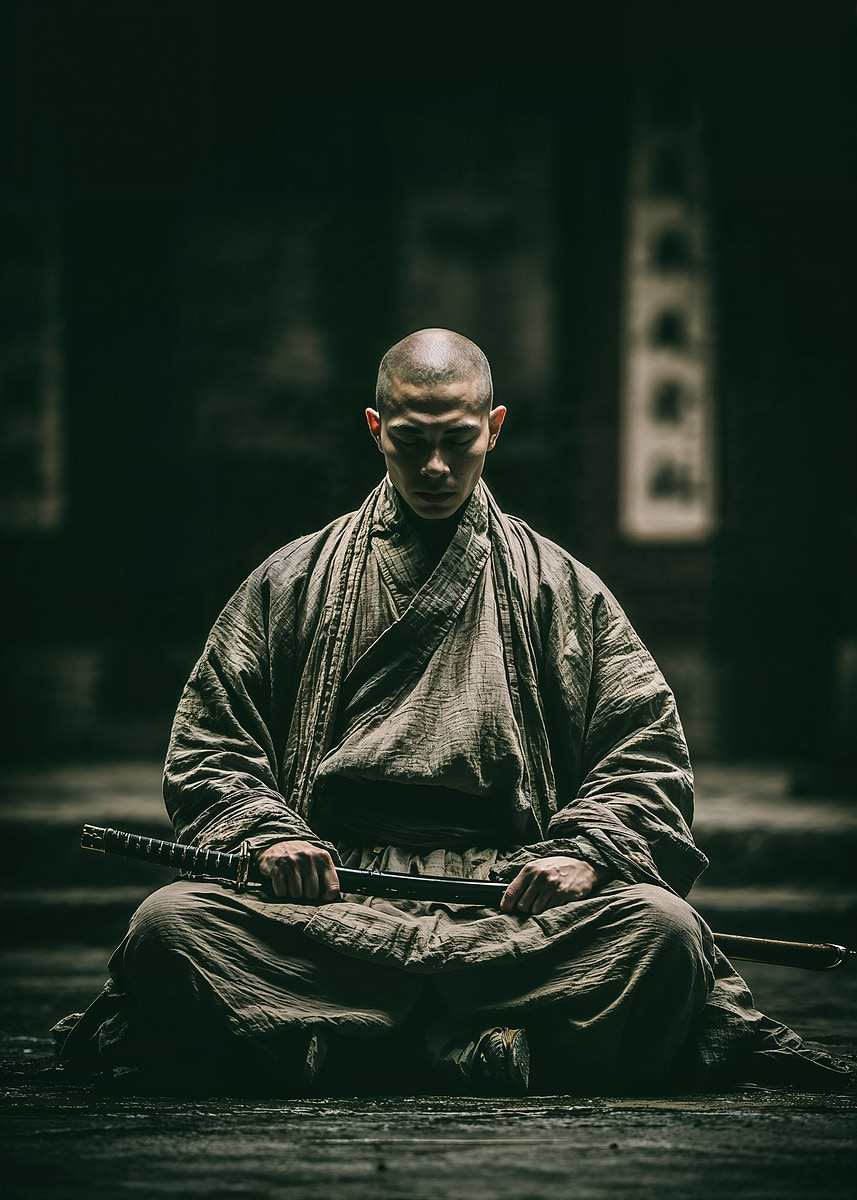 'Meditating Monk with Sword' Poster, picture, metal print, paint by ...