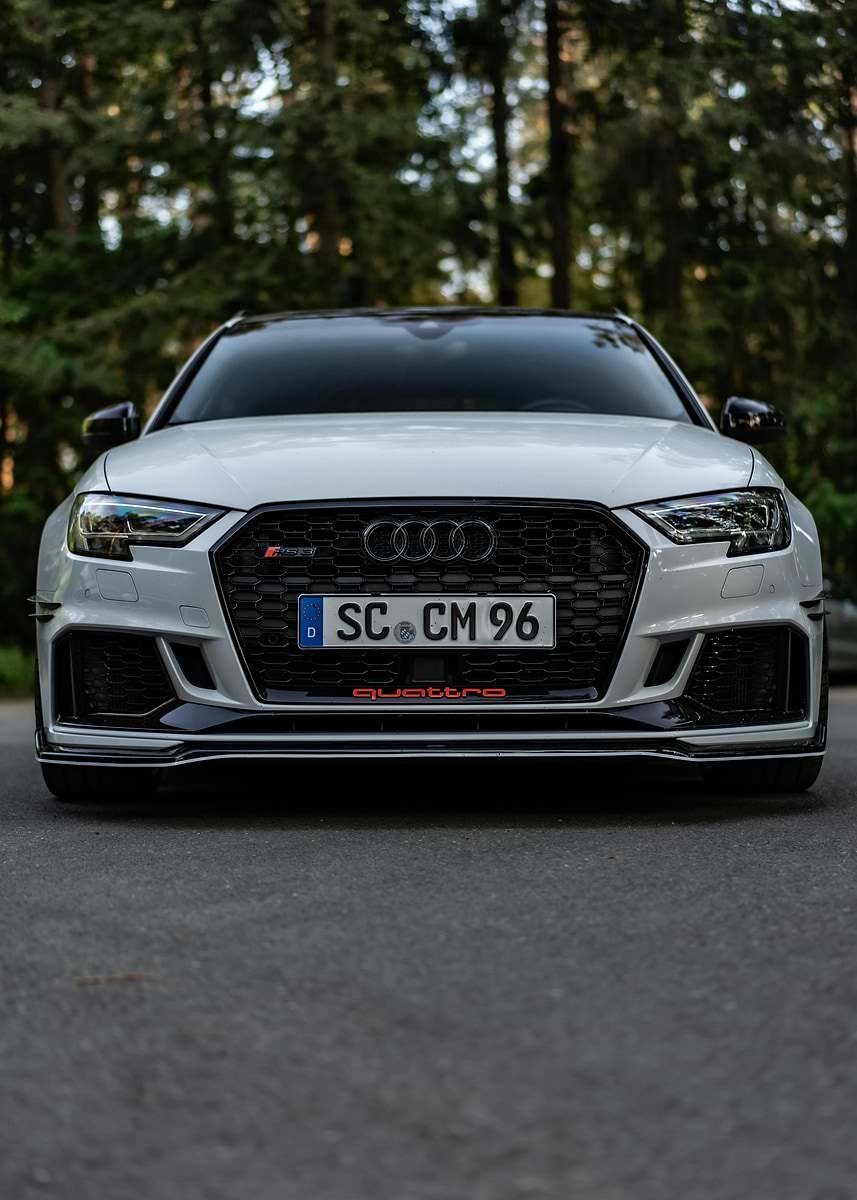 'White Audi RS3 Front View' Poster, picture, metal print, paint by ...