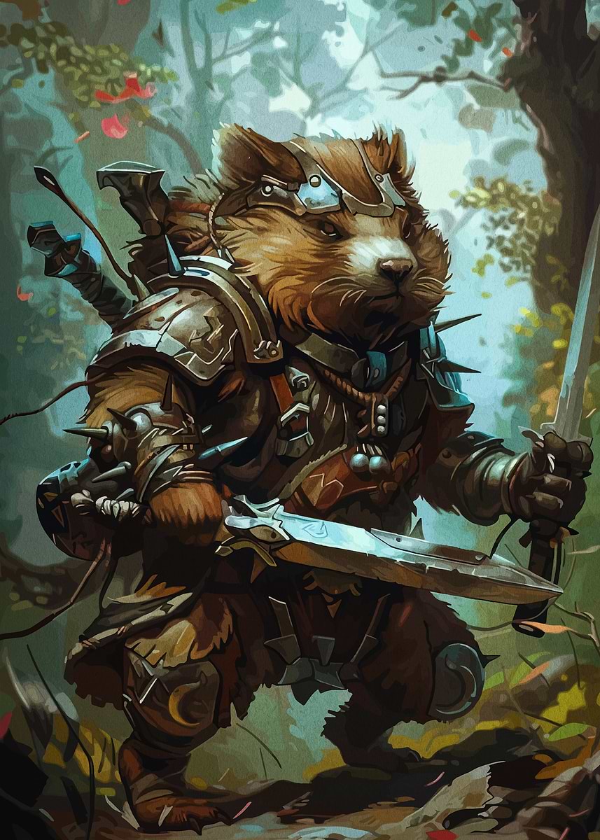 'Armored Beaver Warrior in Forest' Poster, picture, metal print, paint ...