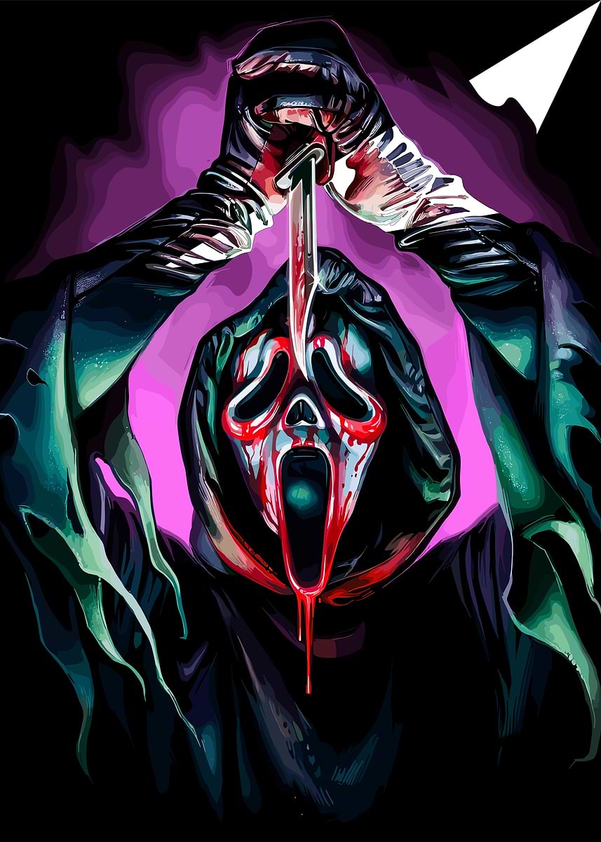 'Ghostface with bloody knife illustration' Poster, picture, metal print ...