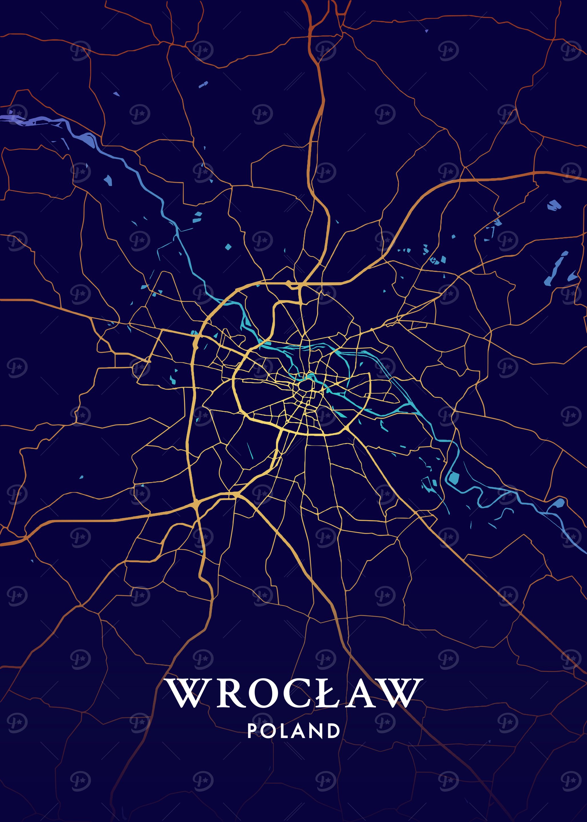 'Wroclaw City Map' Poster, picture, metal print, paint by Miracle ...