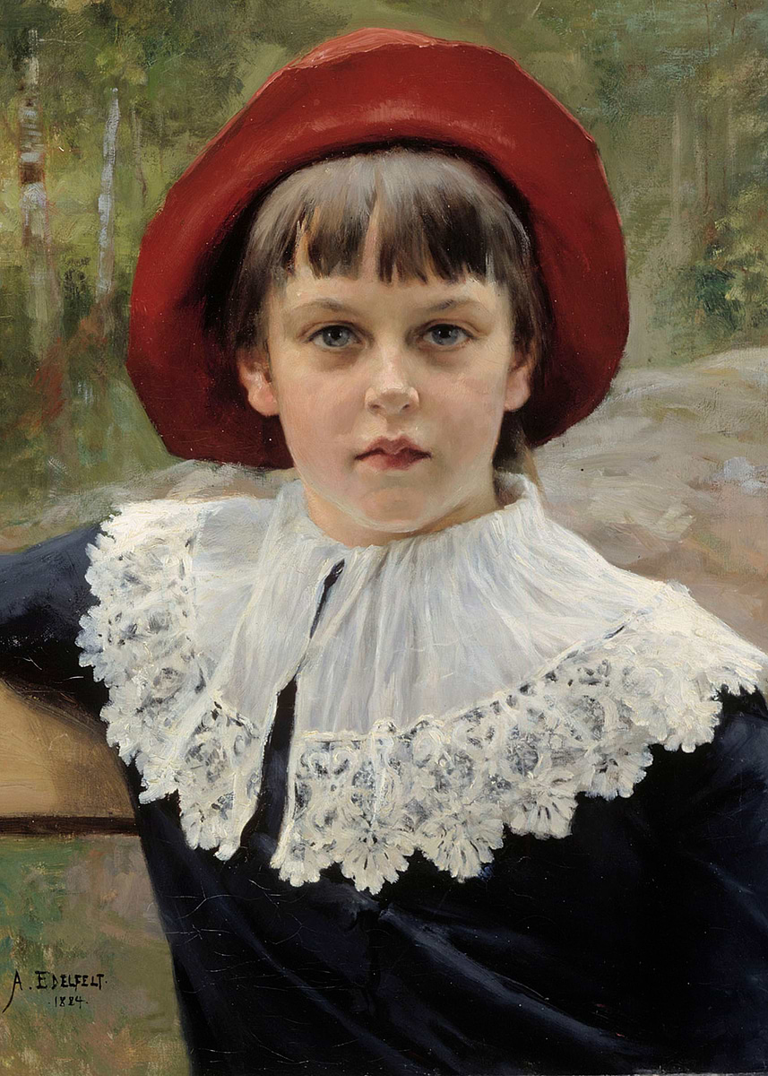 'Portrait of a Boy with Red Hat' Poster, picture, metal print, paint by ...