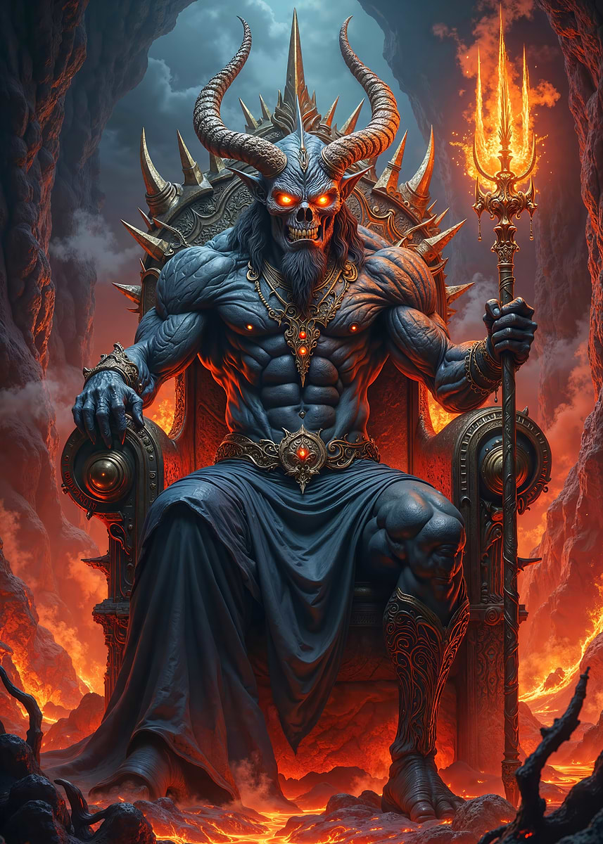 'Demon King on Throne with Trident' Poster, picture, metal print, paint ...