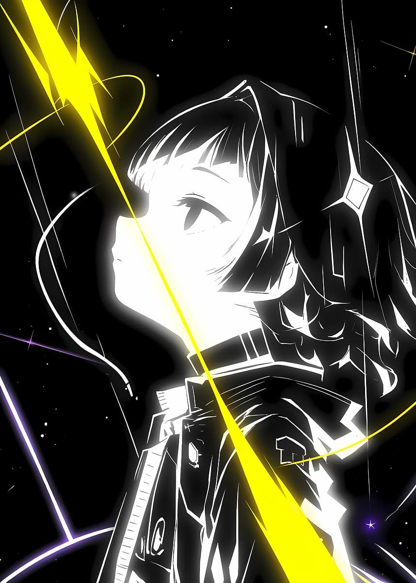 'Anime Girl with Yellow Light Streaks' Poster, picture, metal print ...