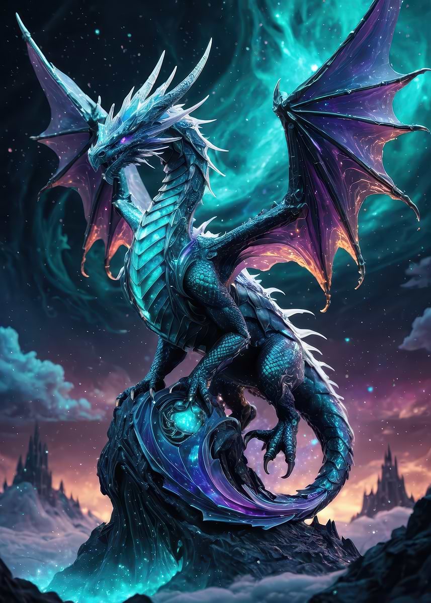 'Celestial Ice Dragon Perched on Astral Peak' Poster, picture, metal ...