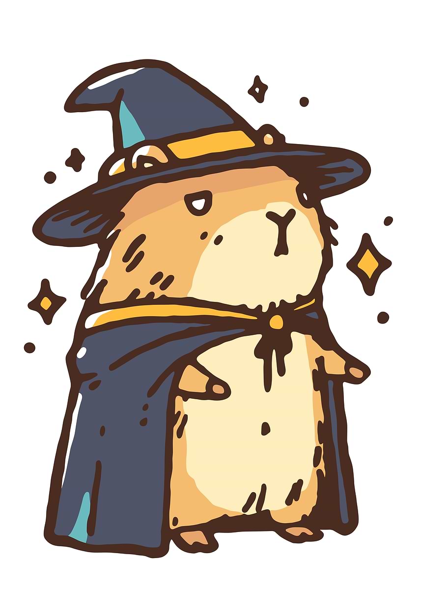 'Hamster Wizard Cartoon Illustration' Poster, picture, metal print ...