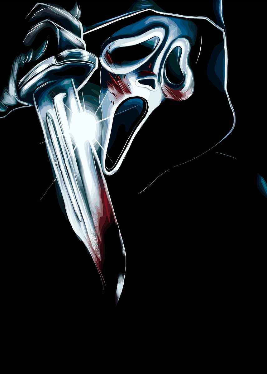 'Scream Mask with Bloody Knife' Poster, picture, metal print, paint by ...