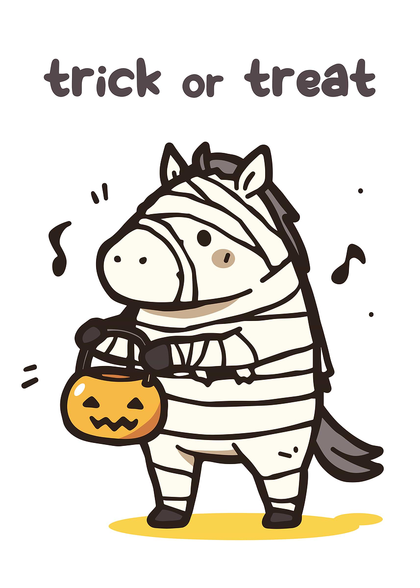 'Cute Zebra Mummy Halloween Illustration' Poster, picture, metal print ...
