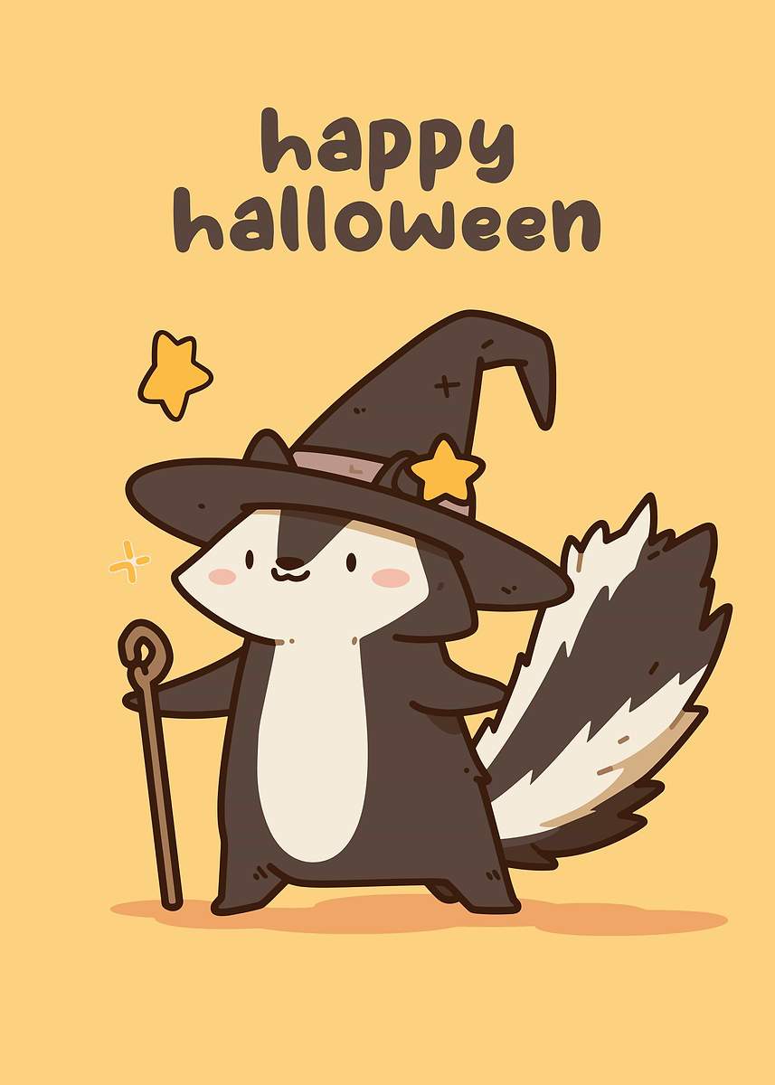 'Cute Skunk Witch Happy Halloween Art' Poster, picture, metal print ...