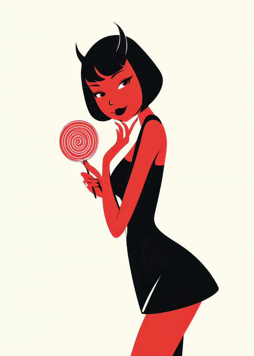 'Devil Girl with Lollipop Illustration' Poster, picture, metal print ...