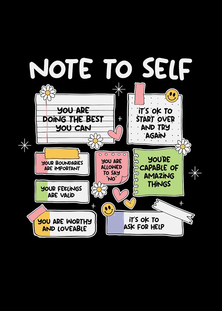 'Note to Self Positive Affirmations' Poster, picture, metal print ...