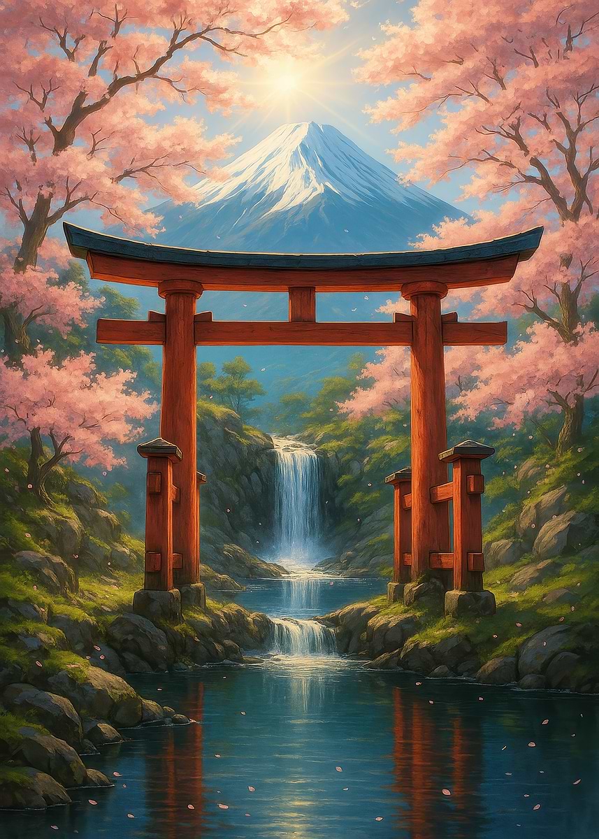 'Japanese Torii Gate with Mount Fuji' Poster, picture, metal print ...