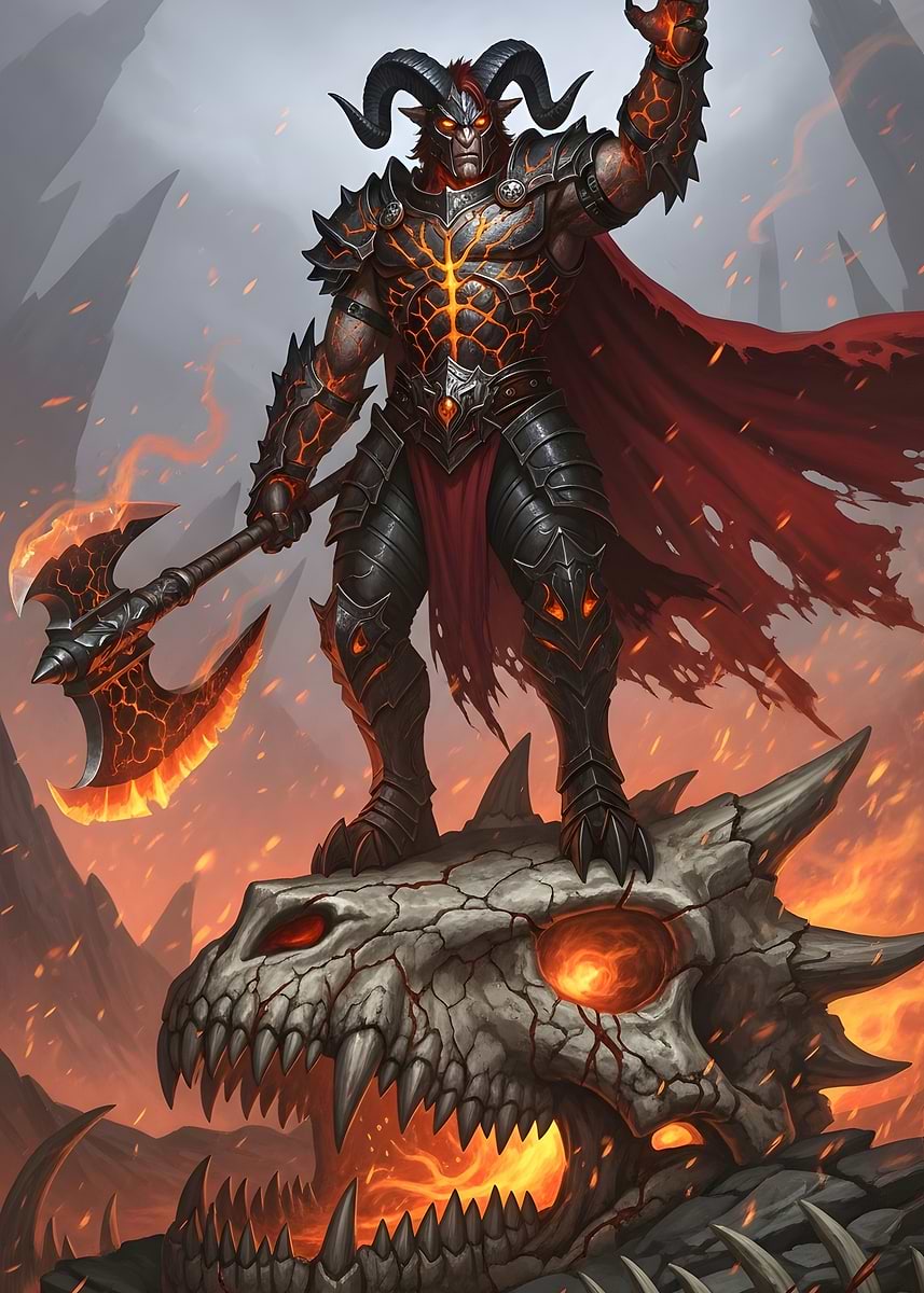 'Demon Warrior on Dragon Skull Throne' Poster, picture, metal print ...