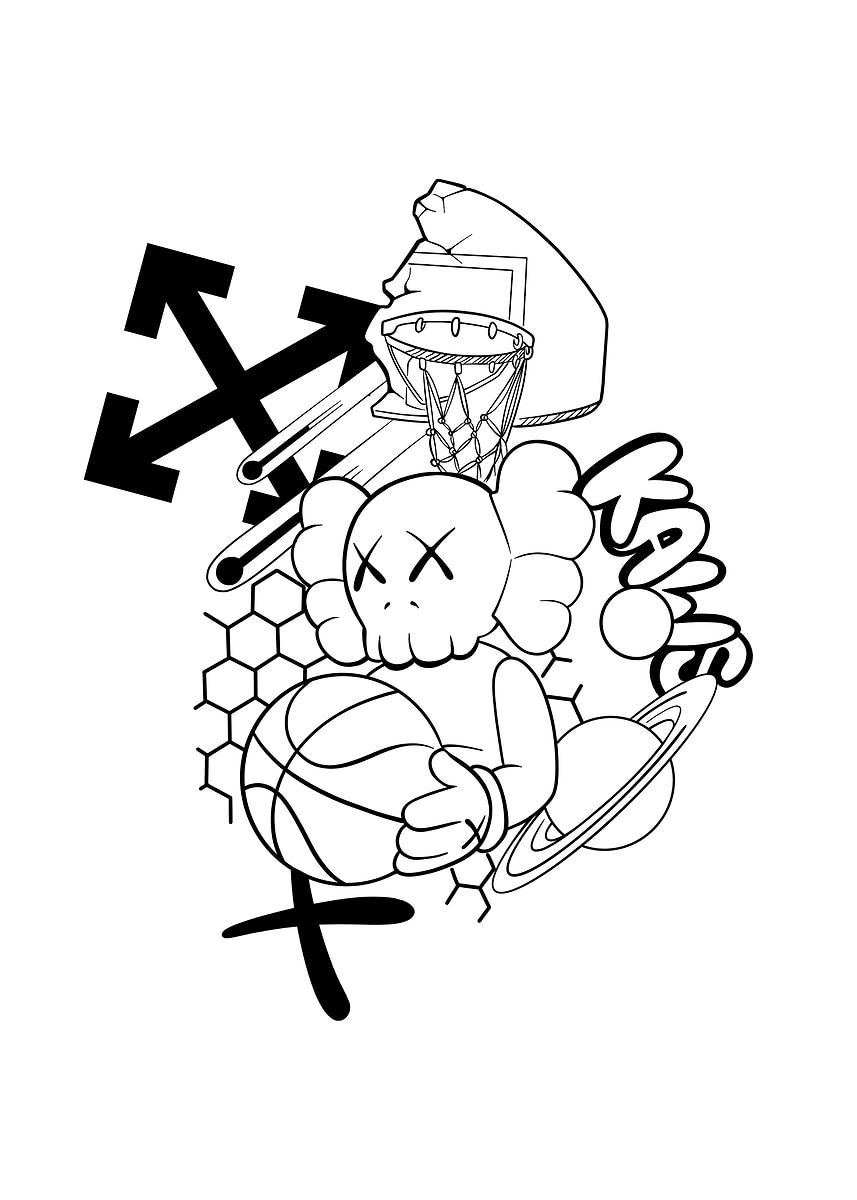 'KAWS Basketball Black and White Art' Poster, picture, metal print ...